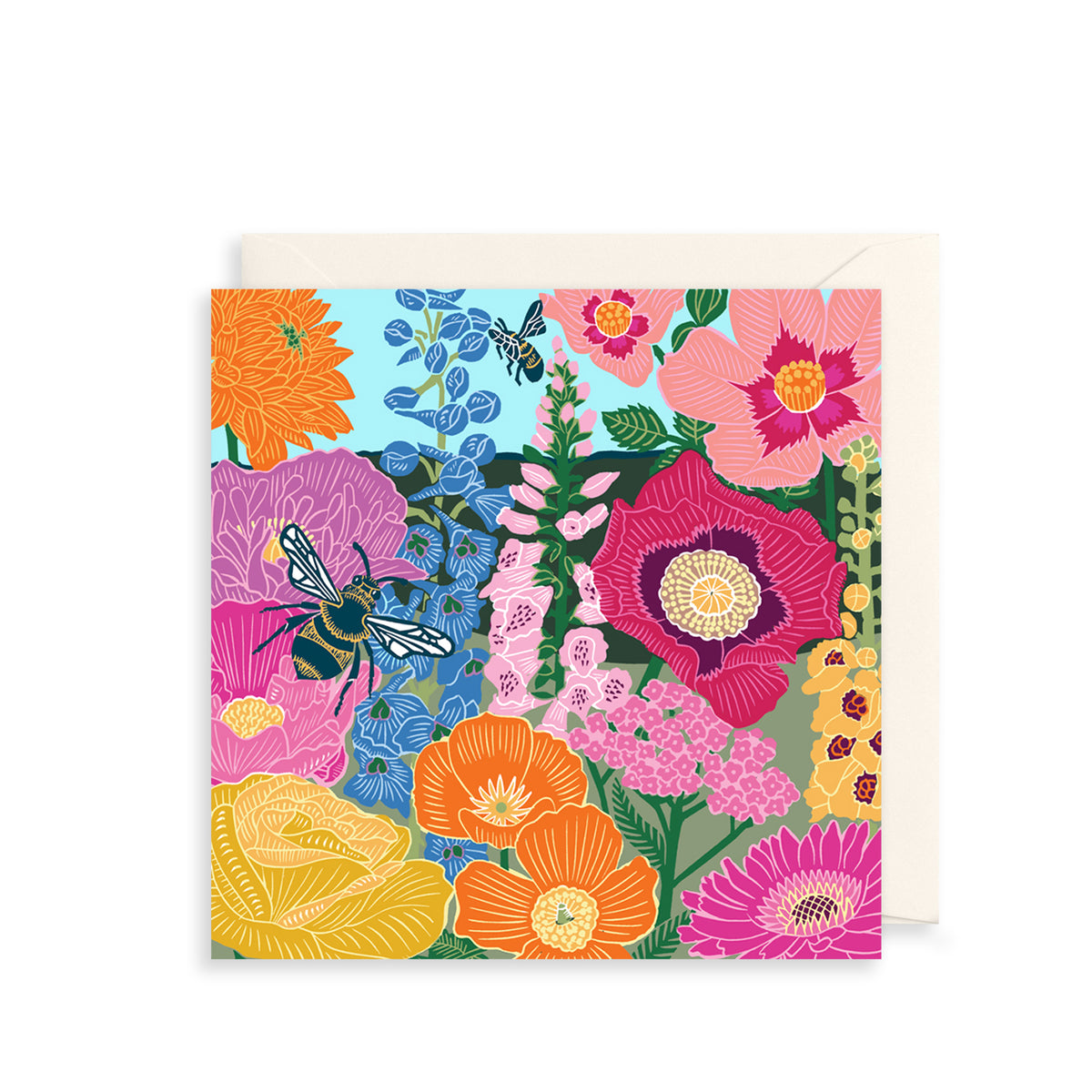 Bee & Flowers Greetings Card | The Art File